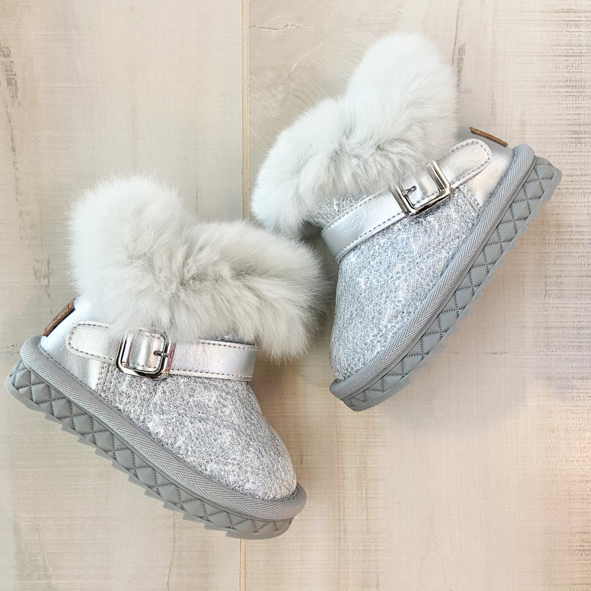 Fur Trim Quilted Boot | Silver – Nursery Couture